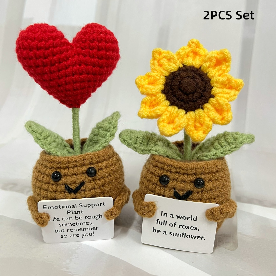 Handmade Crochet Emotional Support Plants Caring Gifts,custom Crochet Sunflower Pot ...