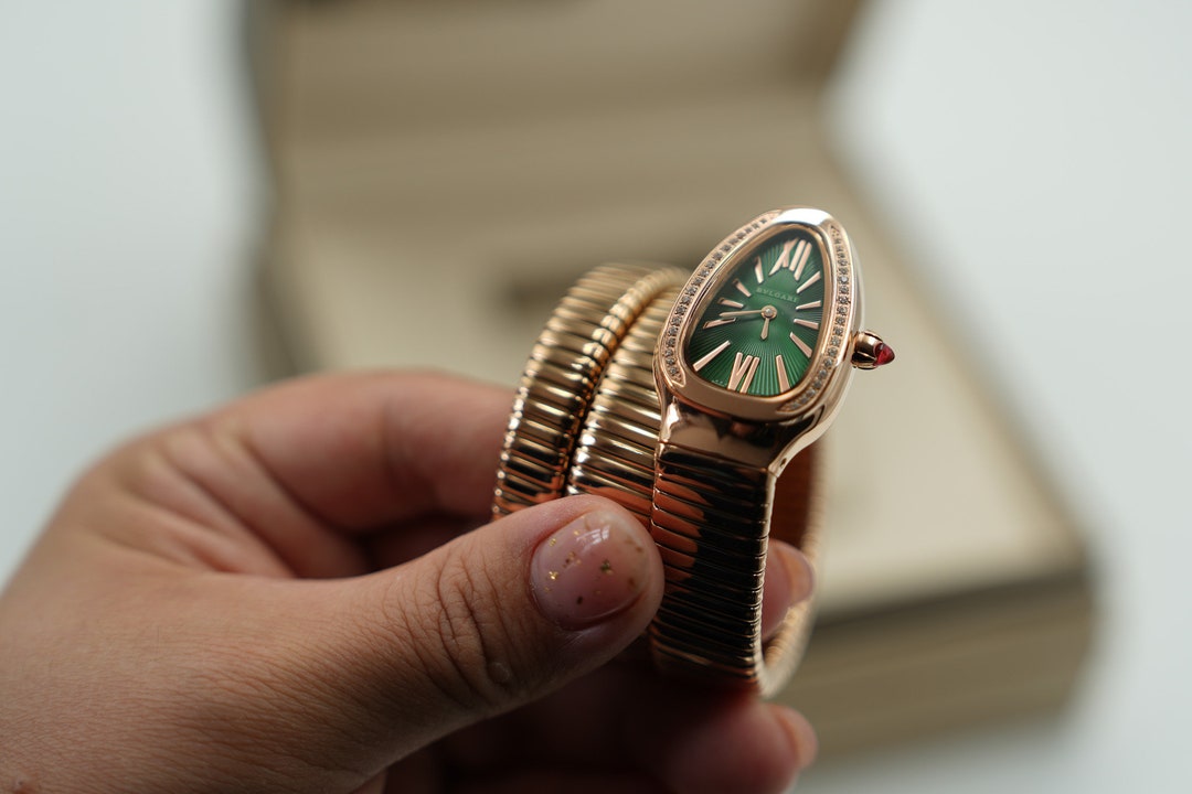 Green Dial Luxury CZ Snake Serpenti Watch Quartz Watch CZ Rose Gold ...