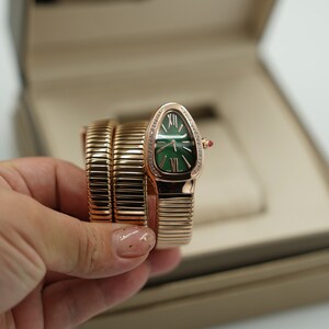 Green Dial Luxury CZ Snake Serpenti Watch Quartz Watch CZ Rose Gold ...