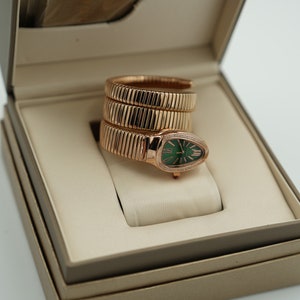 Green Dial Luxury CZ Snake Serpenti Watch Quartz Watch CZ Rose Gold ...