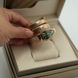 Green Dial Luxury CZ Snake Serpenti Watch Quartz Watch CZ Rose Gold ...