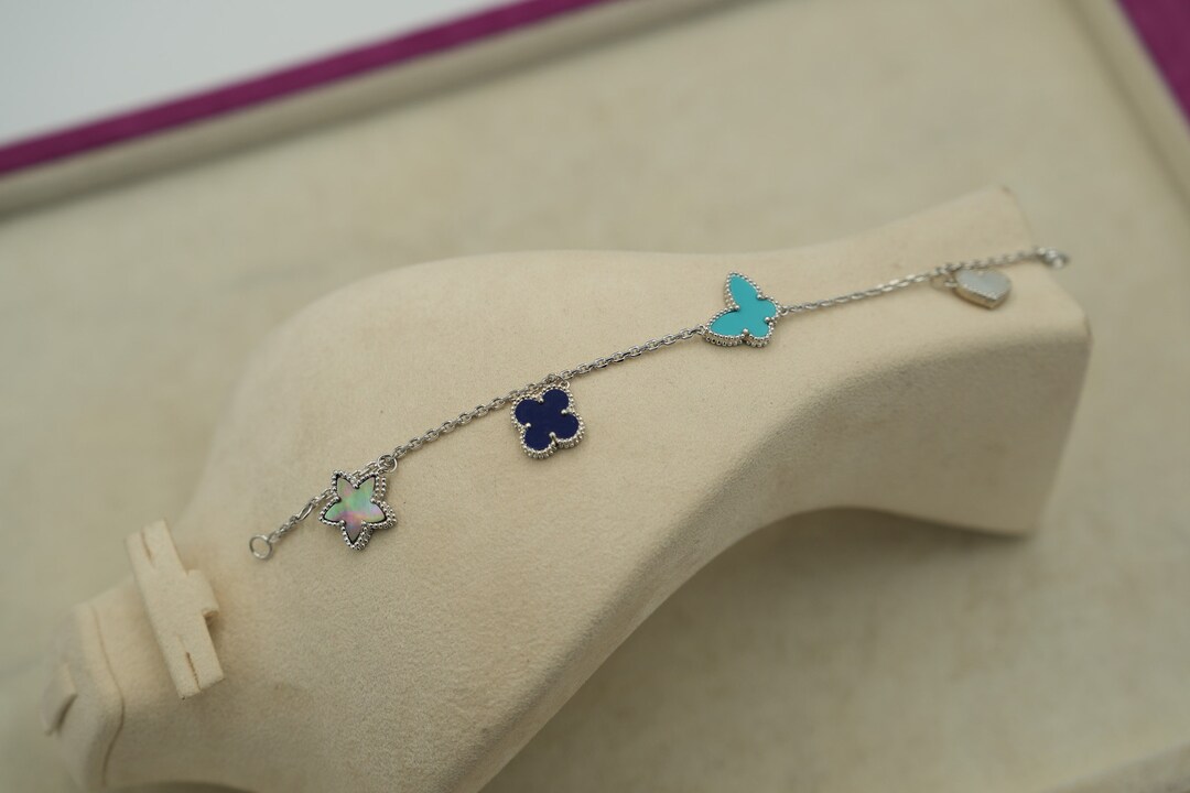 Mother of Pearl Turquoise Clover & Butterfly Clover Bracelet 925 Silver ...