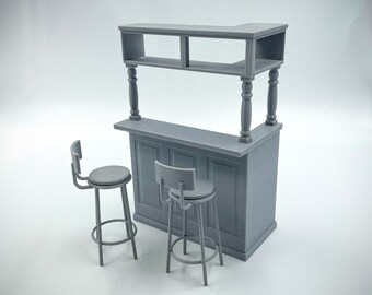 2pcs Dollhouse Miniature Hand-made Wooden Walnut Low Bar Counter & Back ...