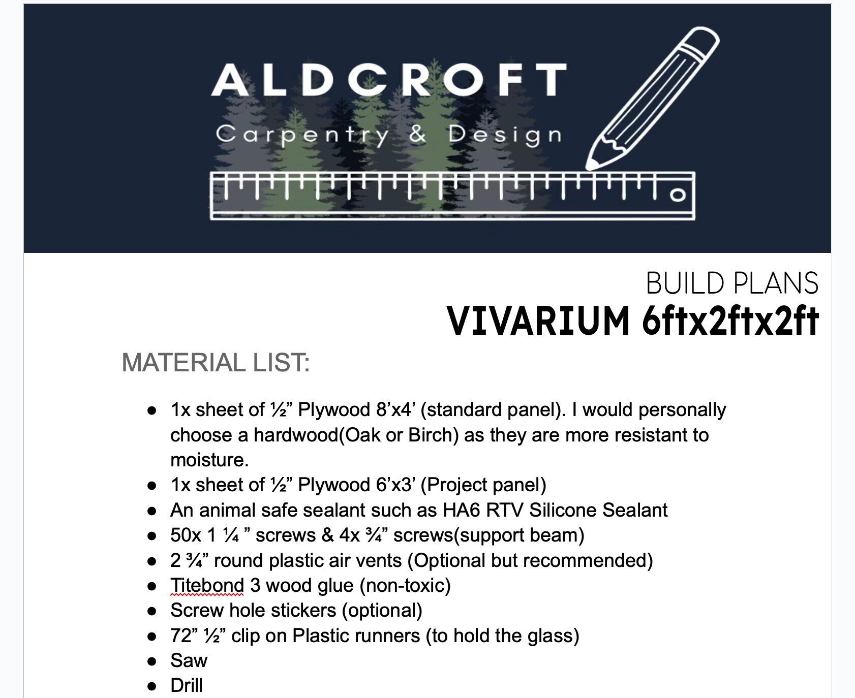 Vivarium Build Plans 6ftx2ftx2ft - Etsy