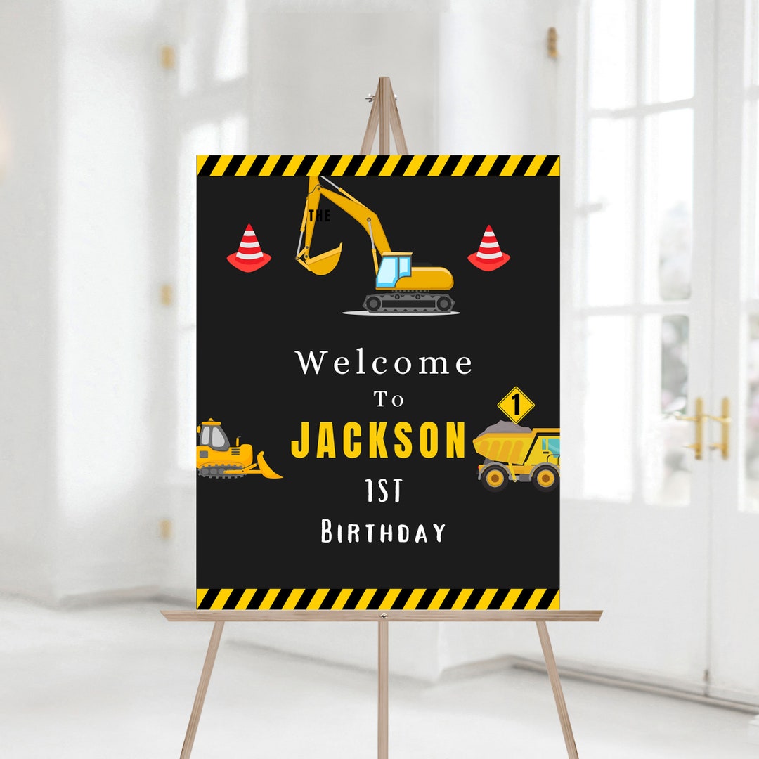 Construction Birthday Party Welcome Sign Template, Construction Custom ...