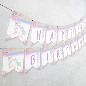 Editable Pastel Unicorn Girl Birthday Banner Pastel Unicorn Girl Banner ...