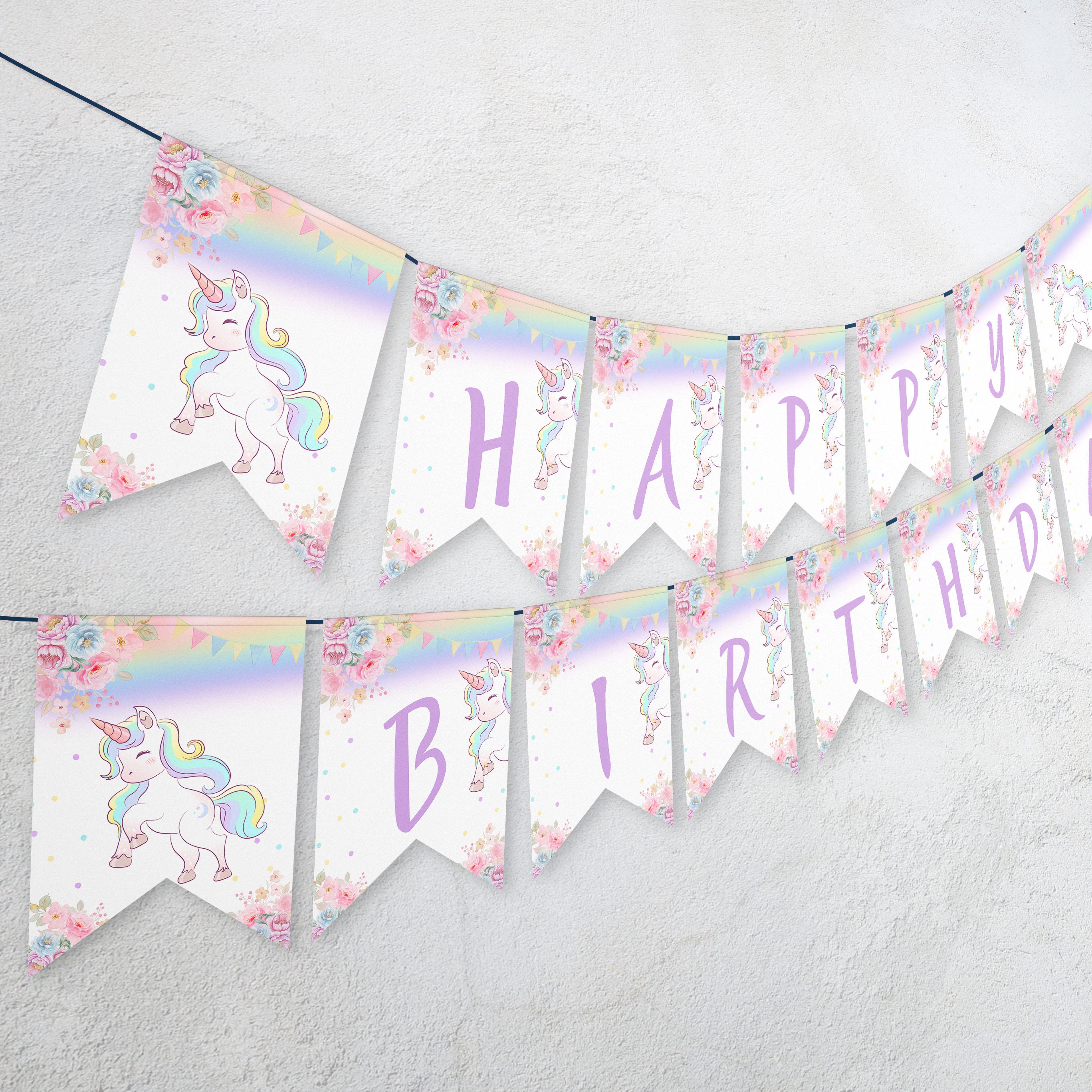 Editable Pastel Unicorn Girl Birthday Banner Pastel Unicorn Girl Banner ...