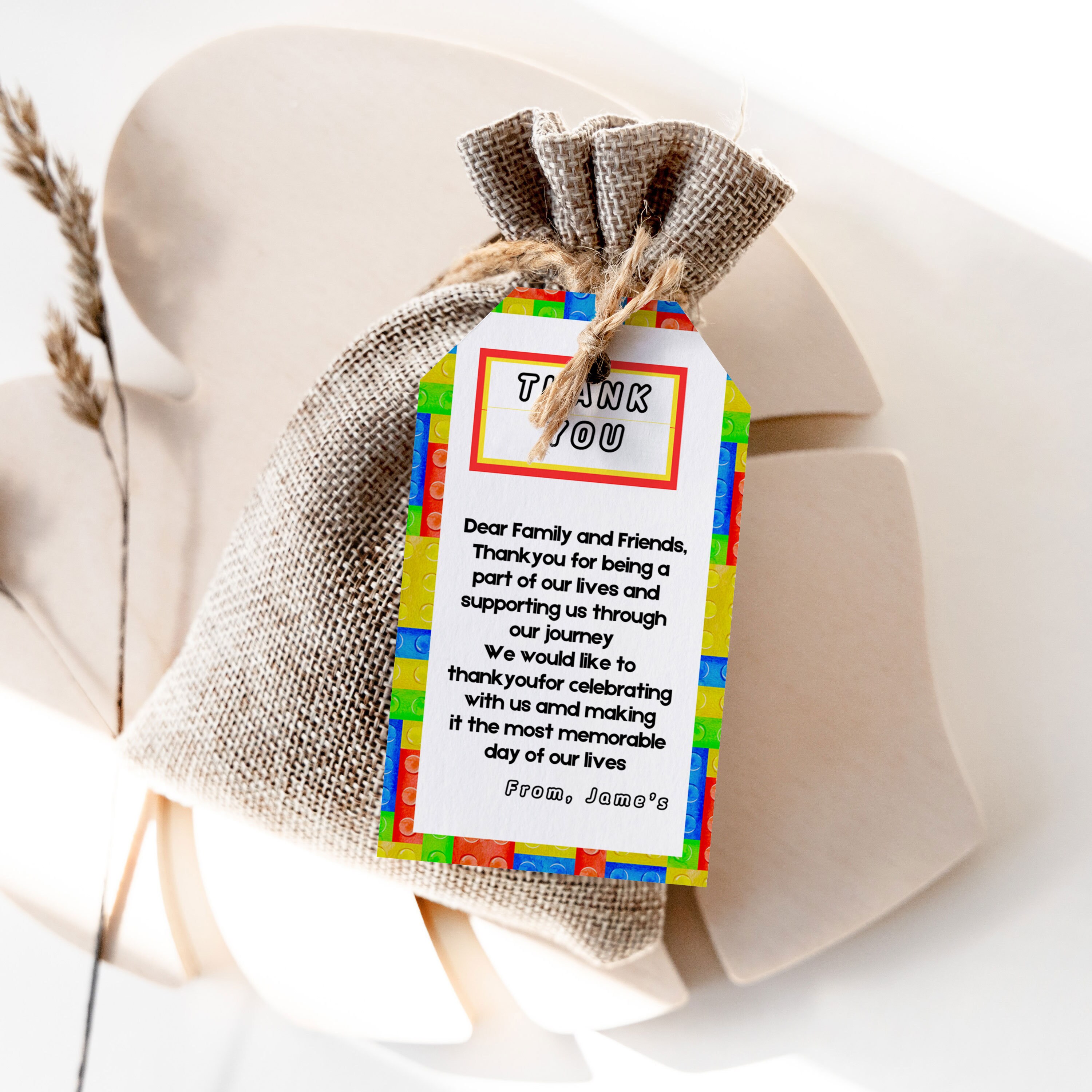 Editable Building Blocks Birthday Party Favor Tags Thank You Tags ...