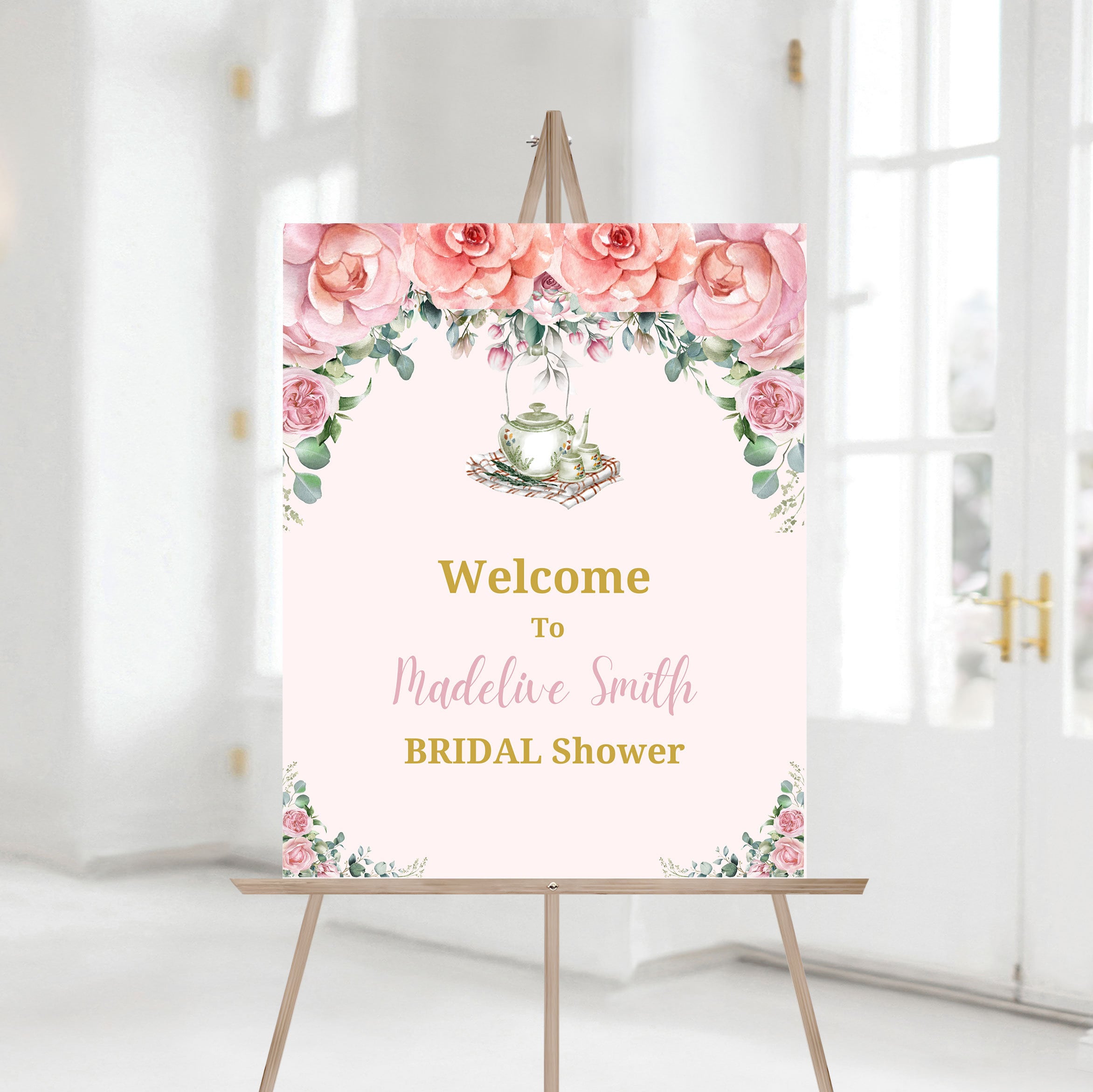 Editable Bridal Shower Tea Welcome Sign, Pink Floral Wedding Shower Tea ...