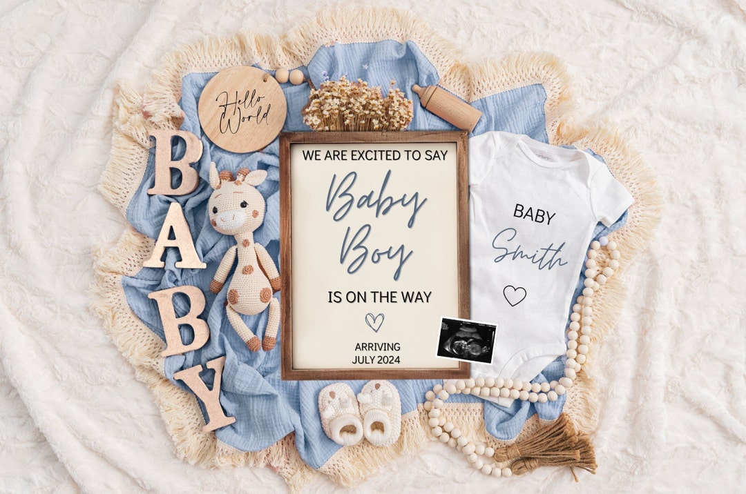 Boy Pregnancy Announcement Digital Baby Announcement Boy Gender Reveal ...