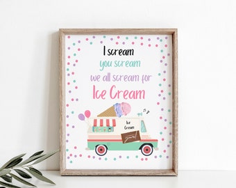 Ice Cream Sign I Scream You Scream We All Scream for Ice Cream Birthday ...