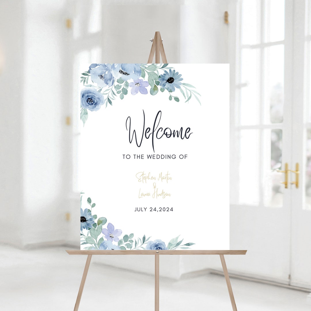 Editable Wedding Welcome Sign Template, Blue Navy Editable Welcome ...