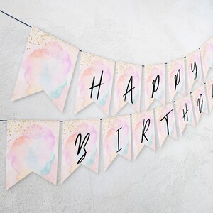 Editable Rainbow Happy Birthday Banner Gold Glitter Sprinkles Ombre ...