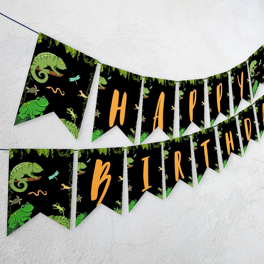 Editable Reptile Birthday Banner, Printable Reptile, Reptile Birthday ...