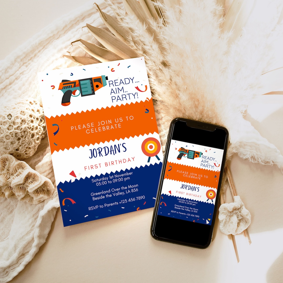 Nerf Birthday Invitation, Nerf War, Dart Gun Battle Editable Birthday ...