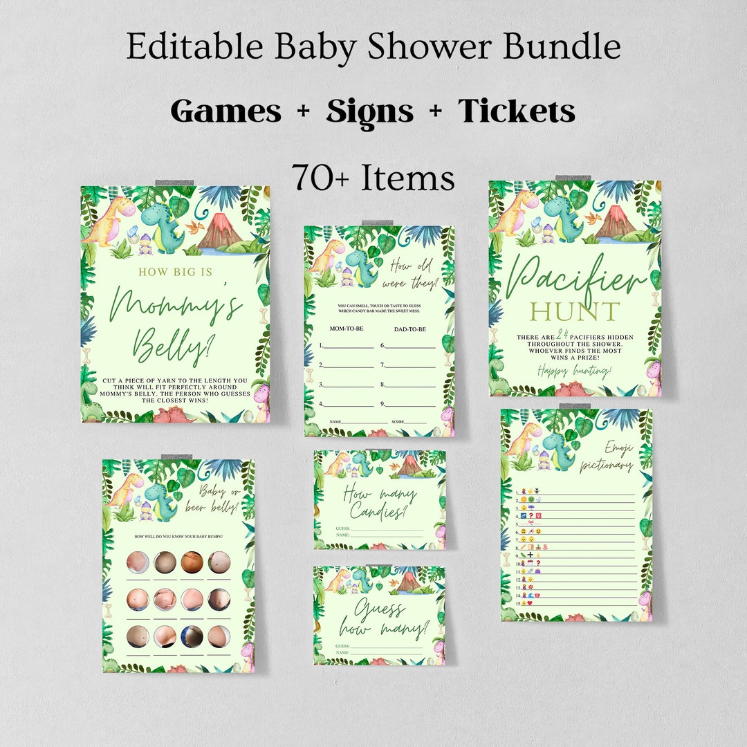 Dinosaur Baby Shower Games Bundle, Dino Baby Shower Game Pack ...