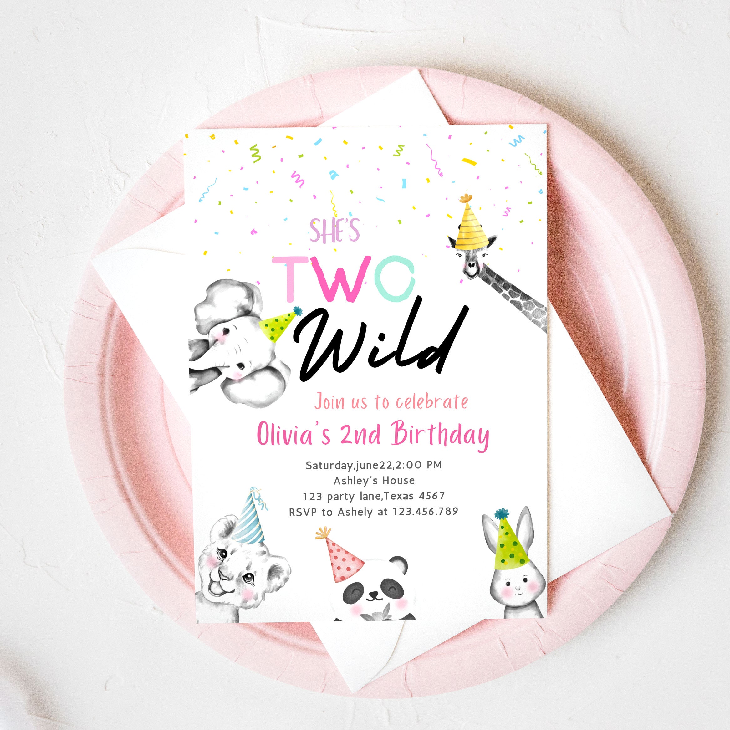 Editable Two Wild Birthday Invitation Safari Animals Party - Etsy