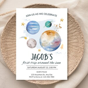 Editable Outer Space First Birthday Invitation Galaxy Blast off First ...