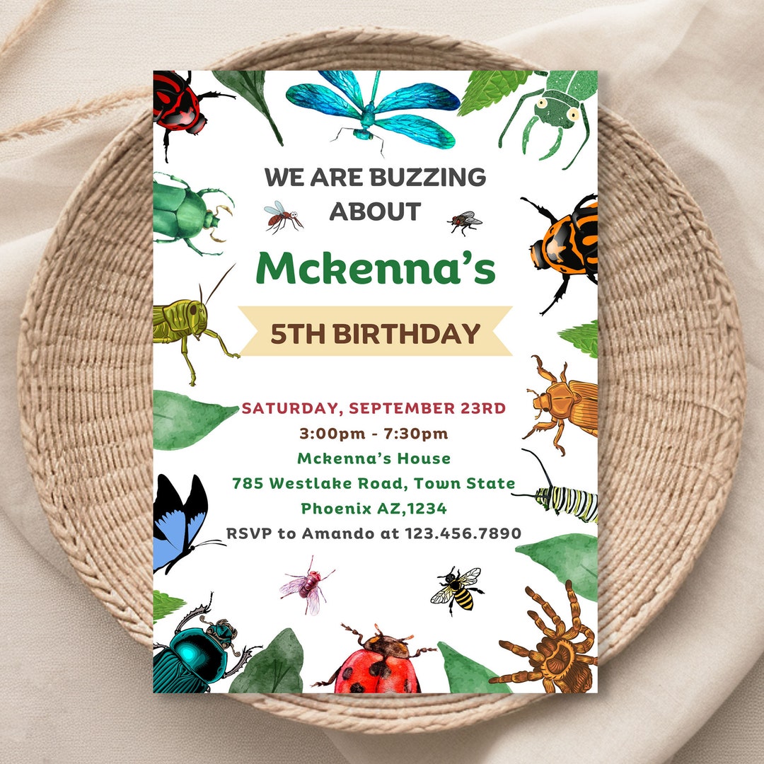 Insect Birthday Invitation, Bugs Birthday Invitation, Insect Theme ...