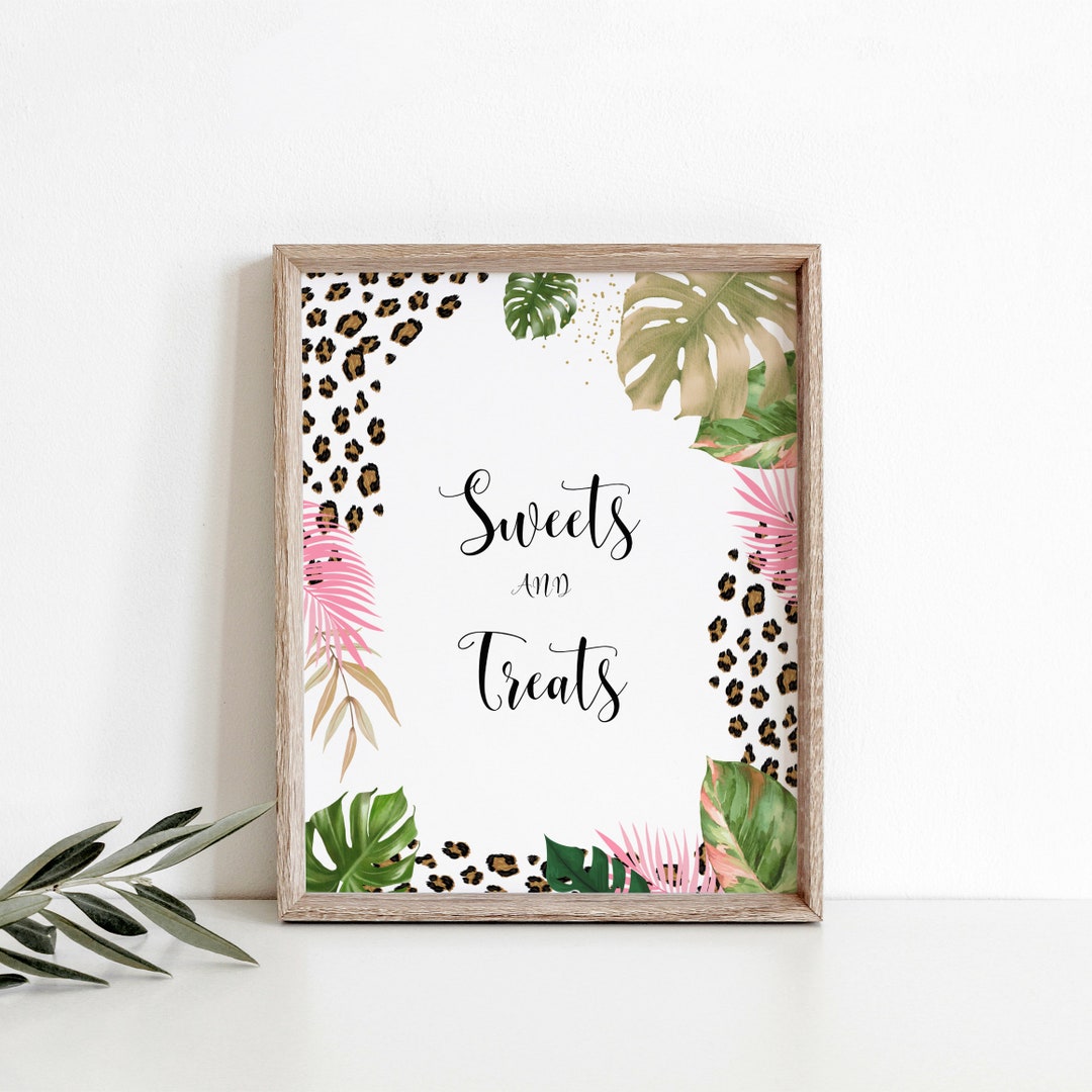 Editable Two Wild Leopard Print Jungle Birthday Party Sign, Sweets and ...