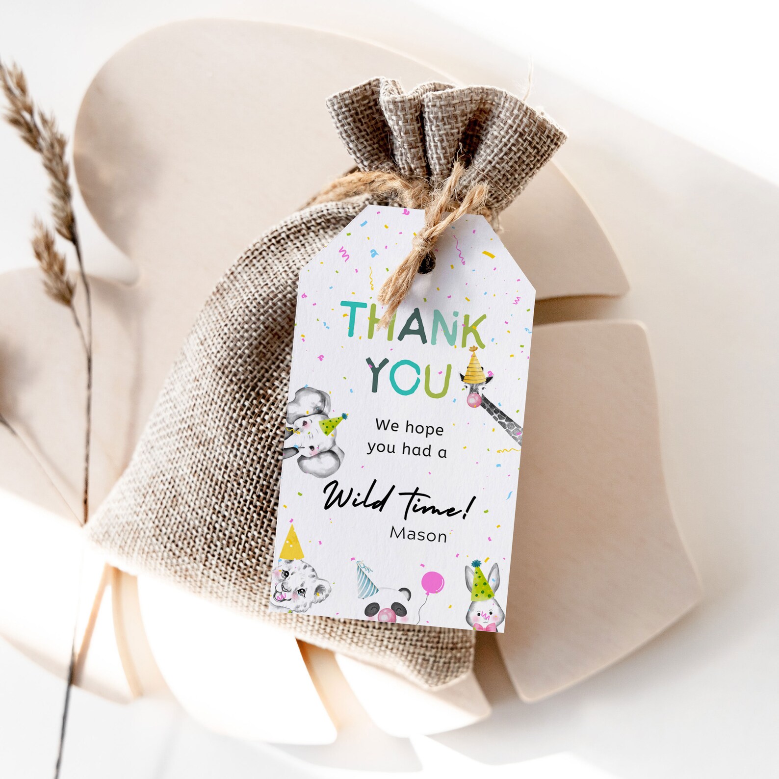 Editable Party Animals Favor Tags Boy Wild One Safari Animals Thank You ...