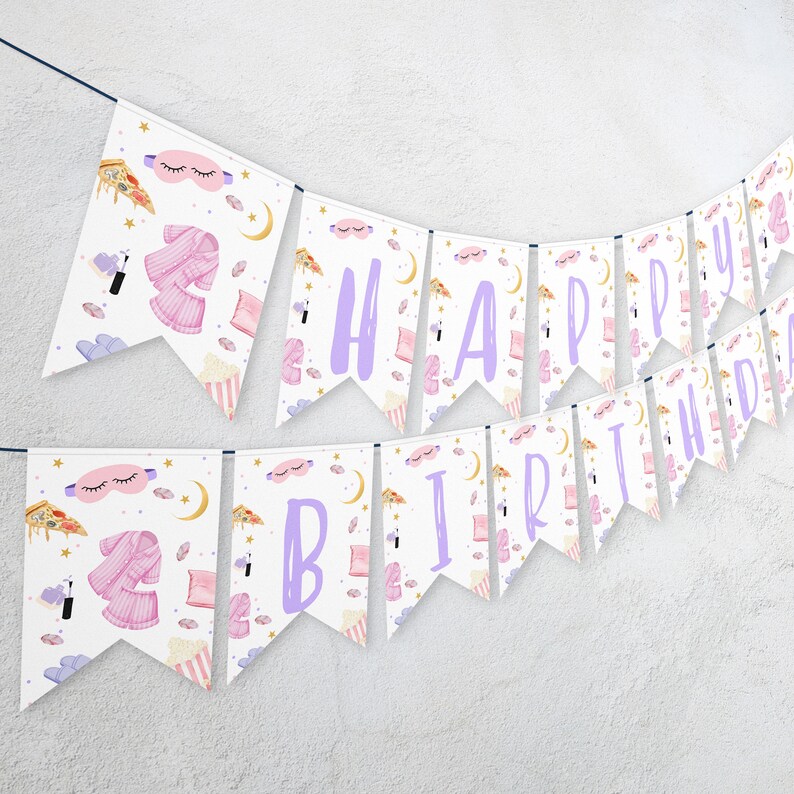 Editable Slumber Party Happy Birthday Banner Sleepover - Etsy