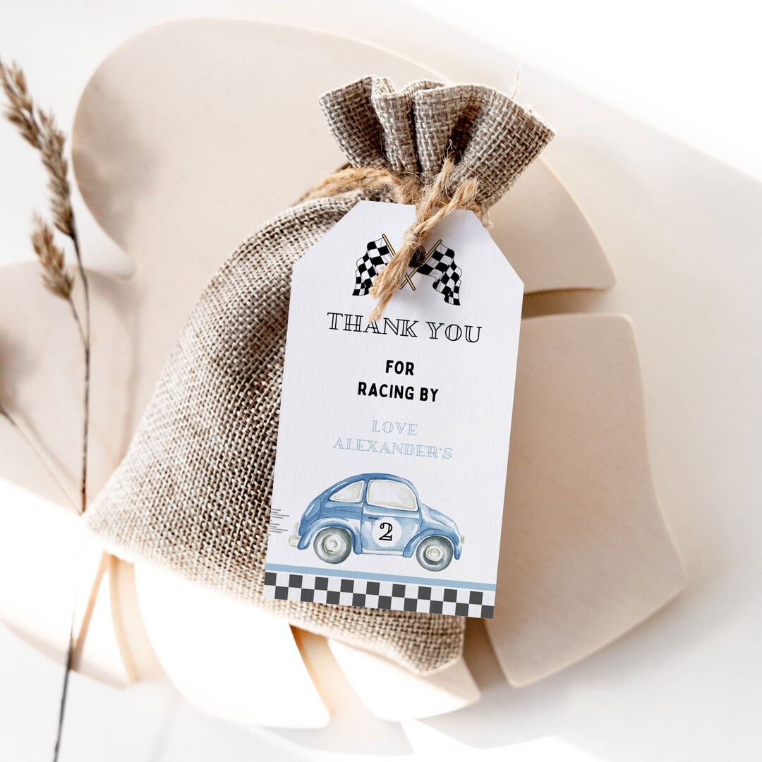 Editable TWO Fast Thank You Tags Race Car 2nd Birthday Invite Racing ...