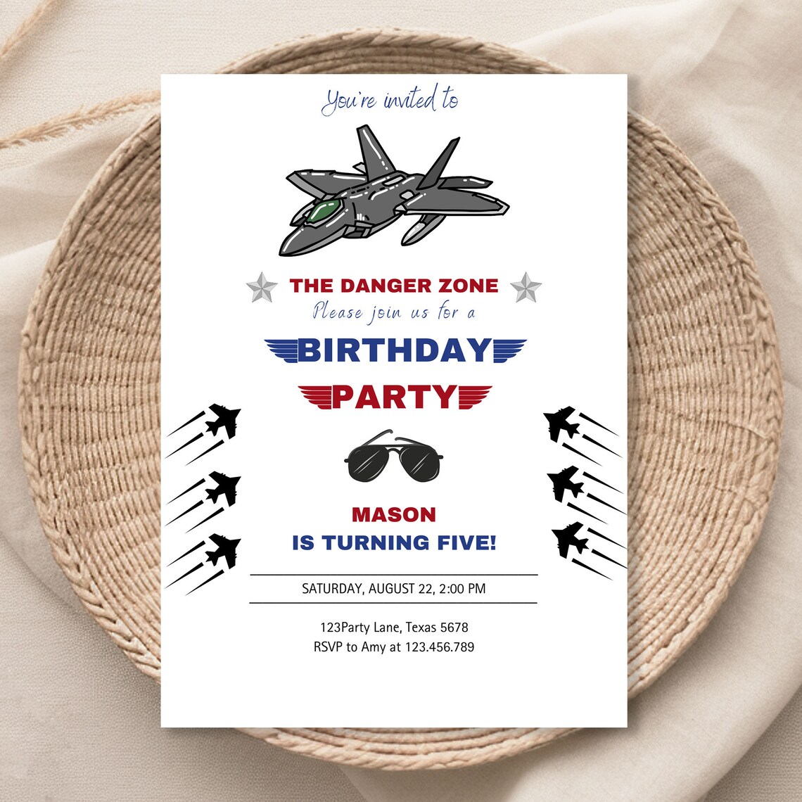 Editable Fighter Pilot Birthday Invitation Fighter Jet Pilot Invitation ...