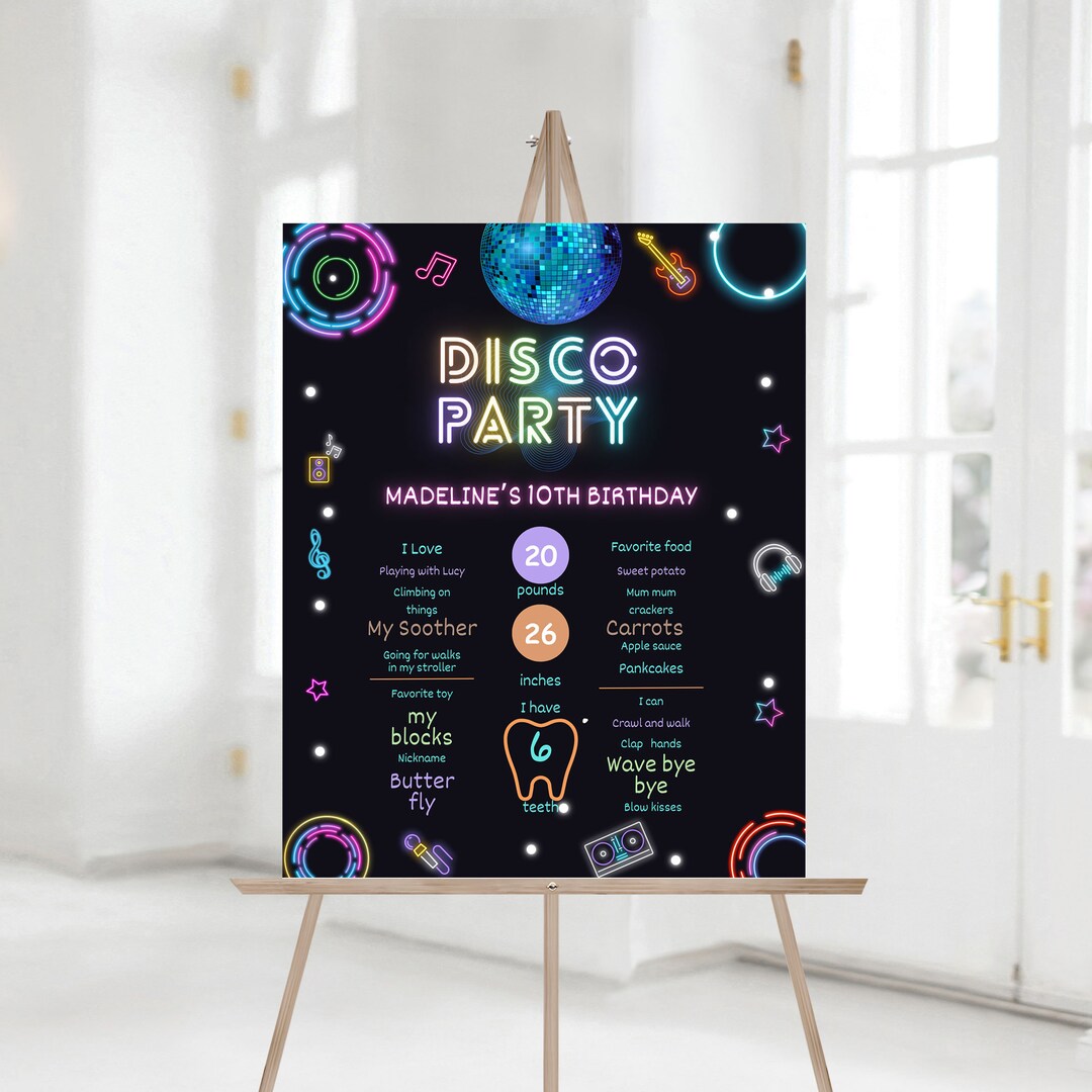 Editable Disco Party Birthday Party Milestones Sign, Glow Party, Disco ...