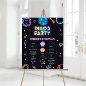 Editable Disco Party Birthday Party Milestones Sign, Glow Party, Disco ...
