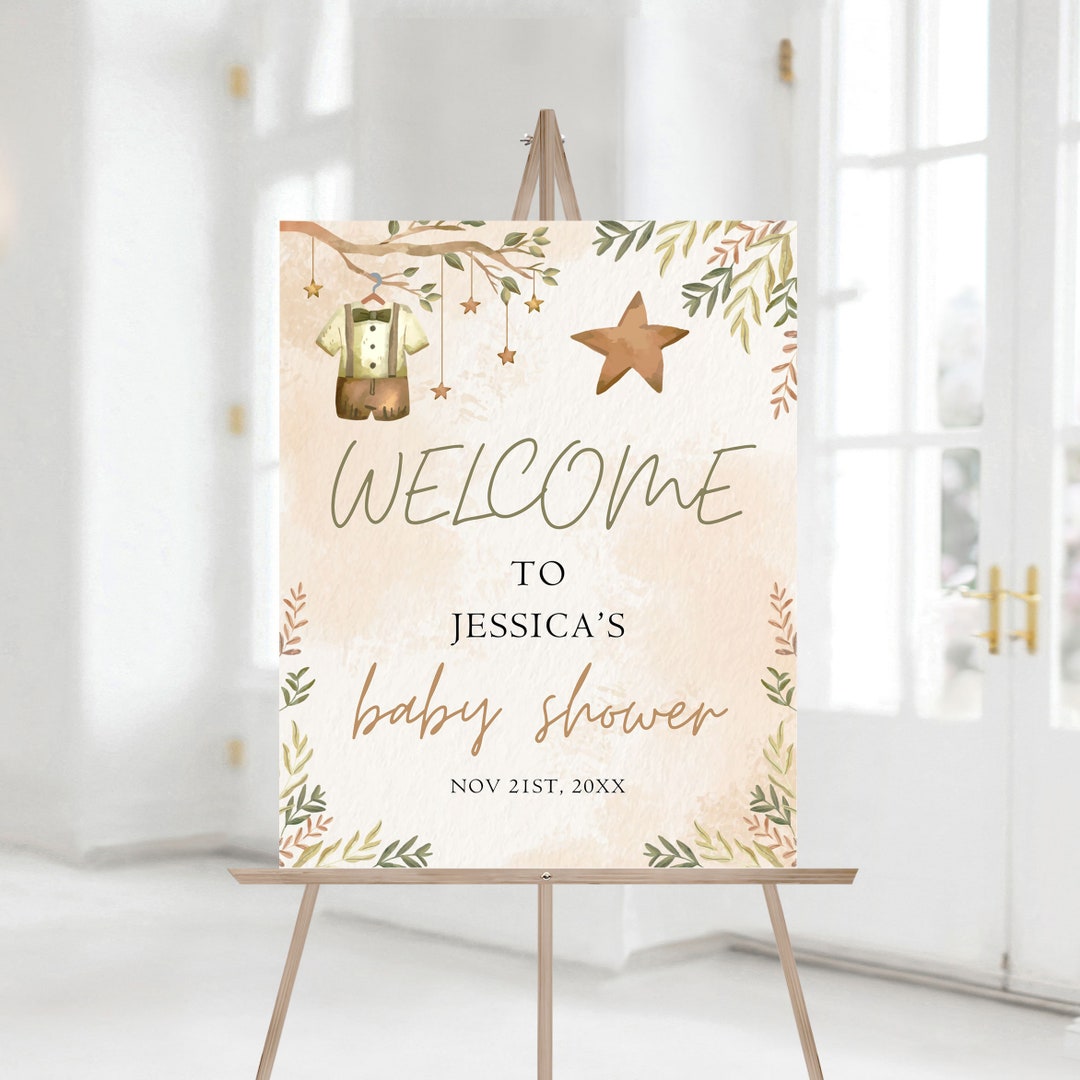 Editable Boho Baby Shower Welcome Sign, Boy Clothes Baby Shower Welcome ...