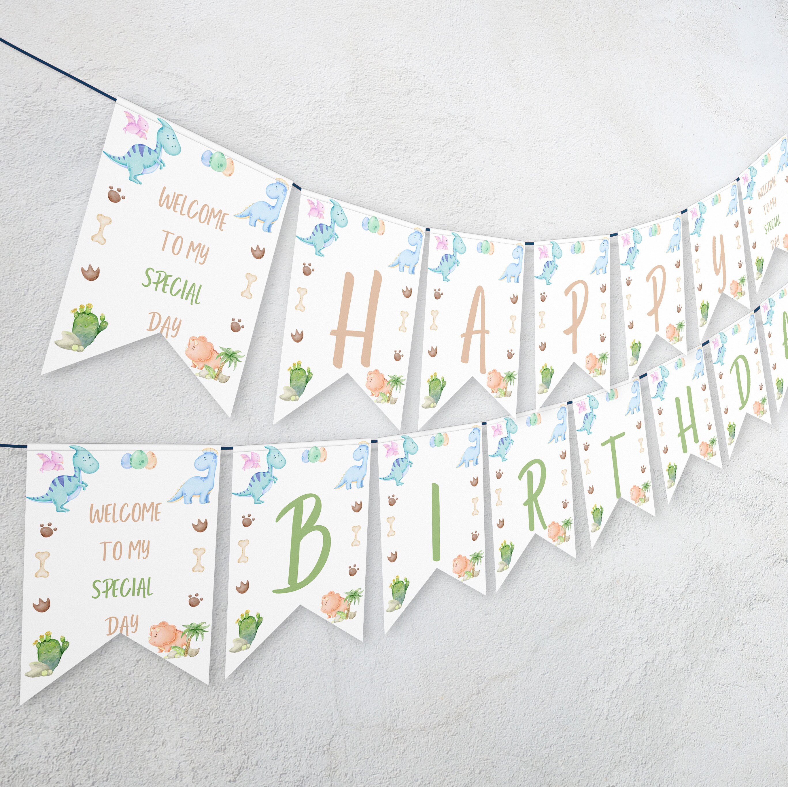 Editable Pastel Baby Dinosaur Birthday Banner, Stomp Chomp Roar RAWR ...