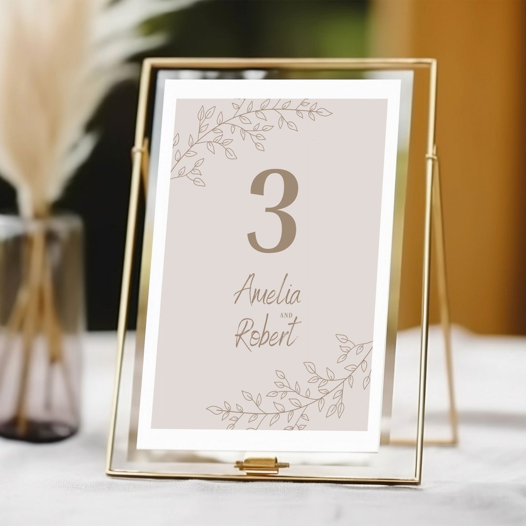 Editable Boho Beige Wedding Table Numbers Template 4x6 & 5x7 Printable ...