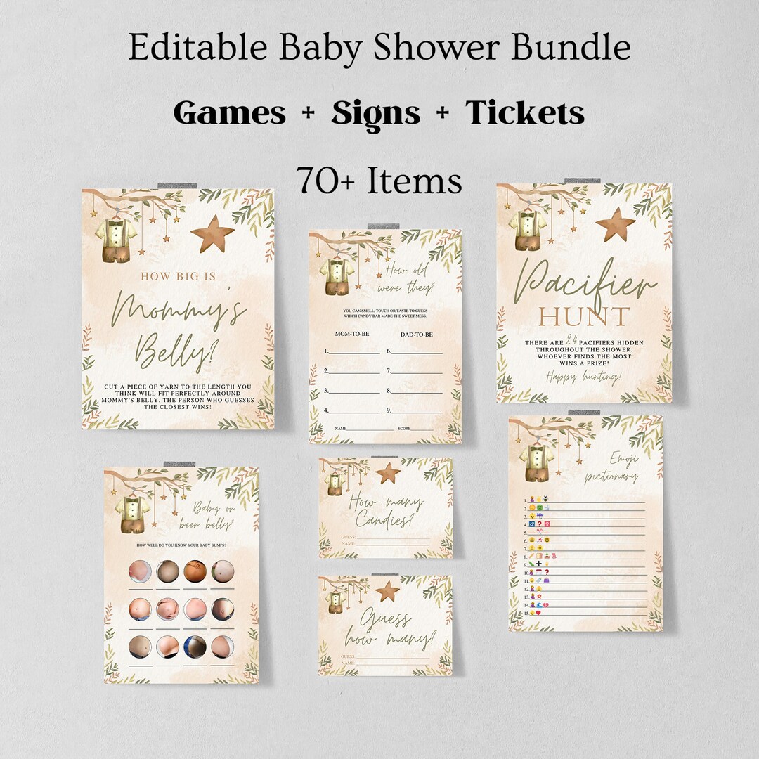 Baby Shower Game Bundle, Boho Baby Shower Game Kit, Printable Baby ...