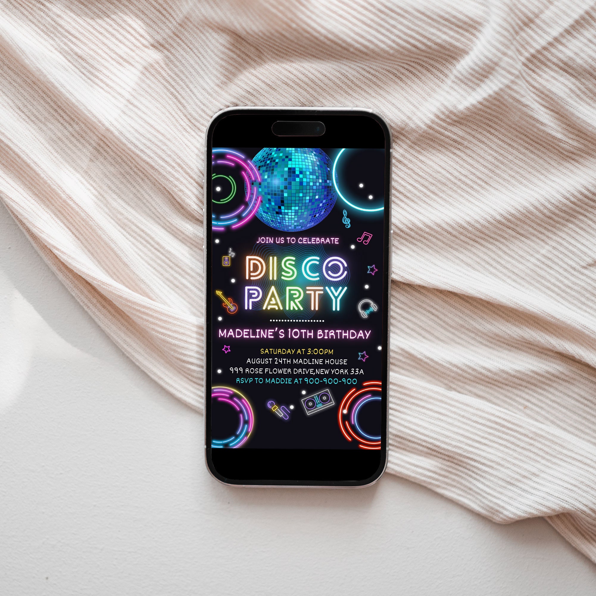 Editable Disco Party Birthday Invitation Glow Party, Disco Gender ...