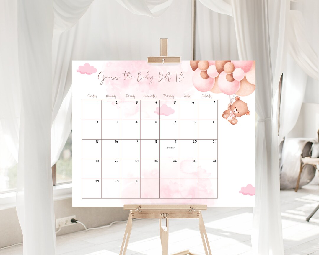 Teddy Bear Baby Due Date Calendar, Guess Baby's Birth Date, Guess Baby ...