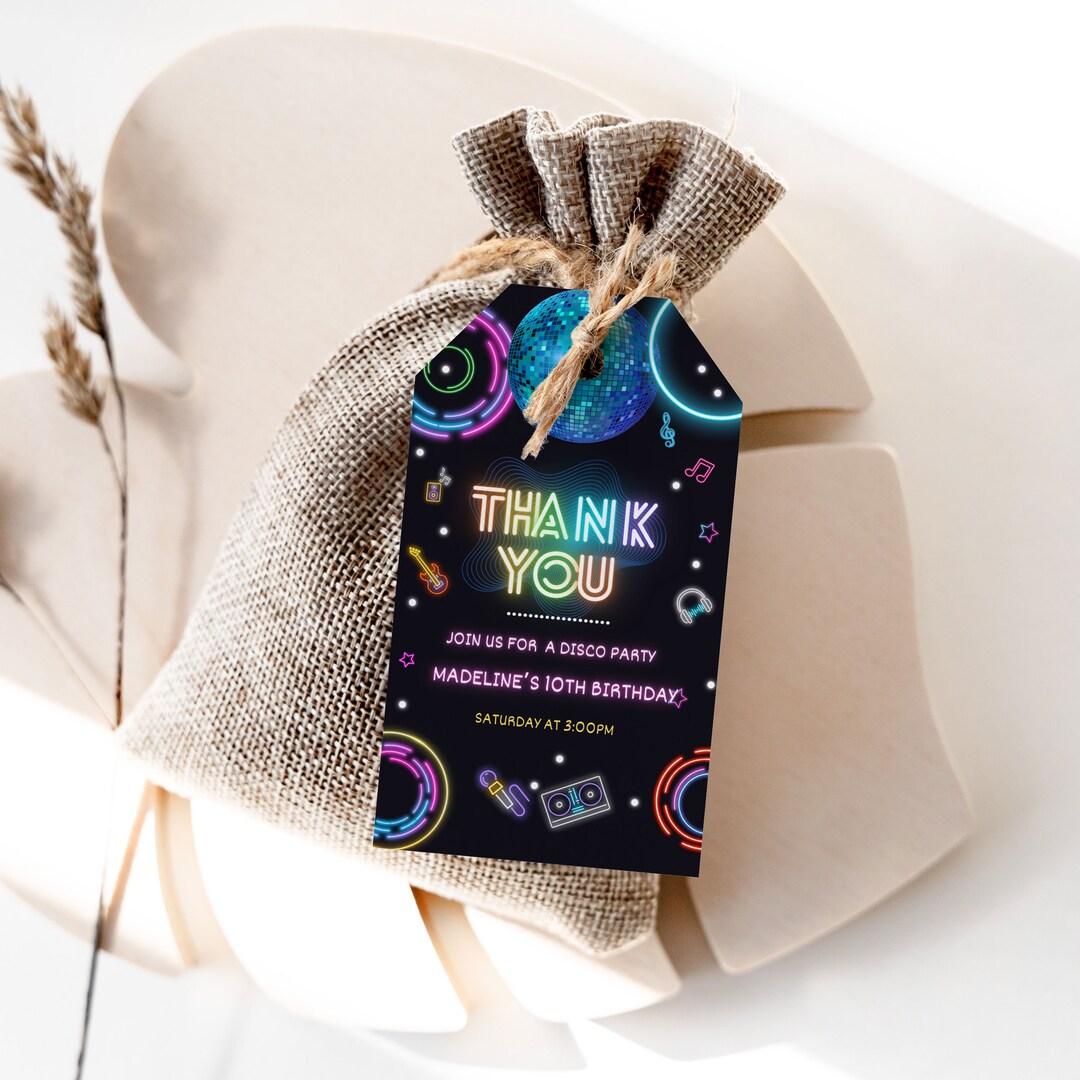 Editable Disco Party Birthday Party Favor Tag Glow Party, Disco Gender ...