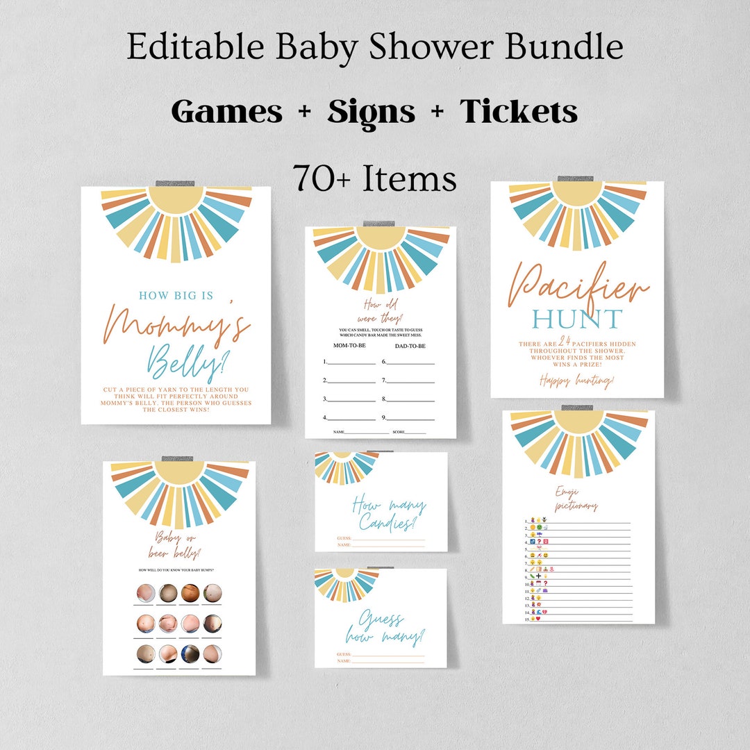 Editable Sun Baby Shower Games Bundle, Here Comes the Sun Baby Shower ...