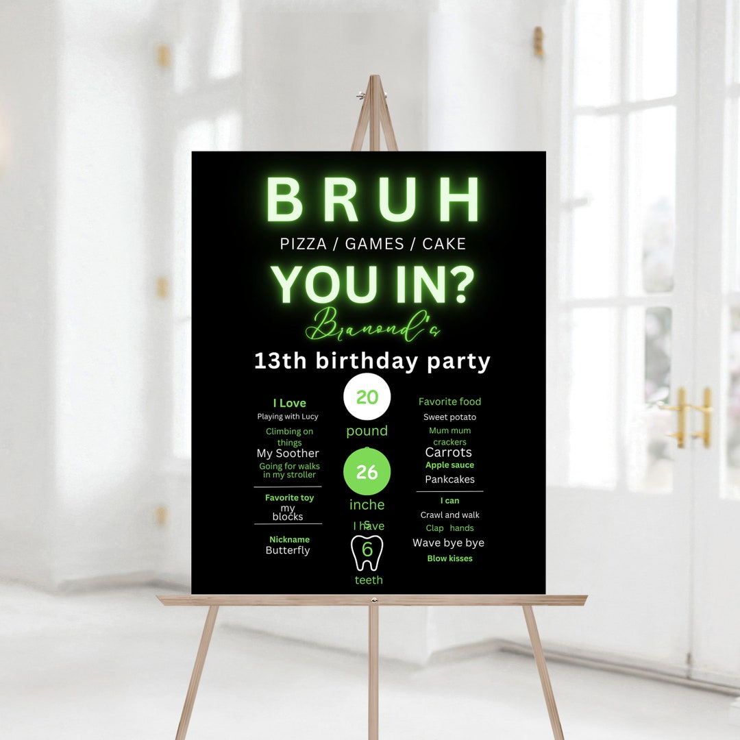 Editable Bruh Neon Birthday Party Milestones Sign Teenager - Etsy