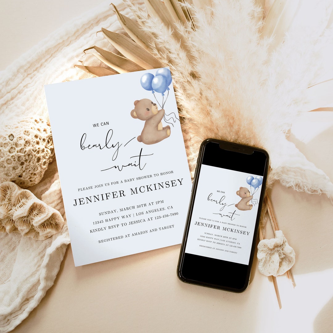 We Can Bearly Wait Invitation, We Can Bearly Wait Baby Shower, Teddy ...