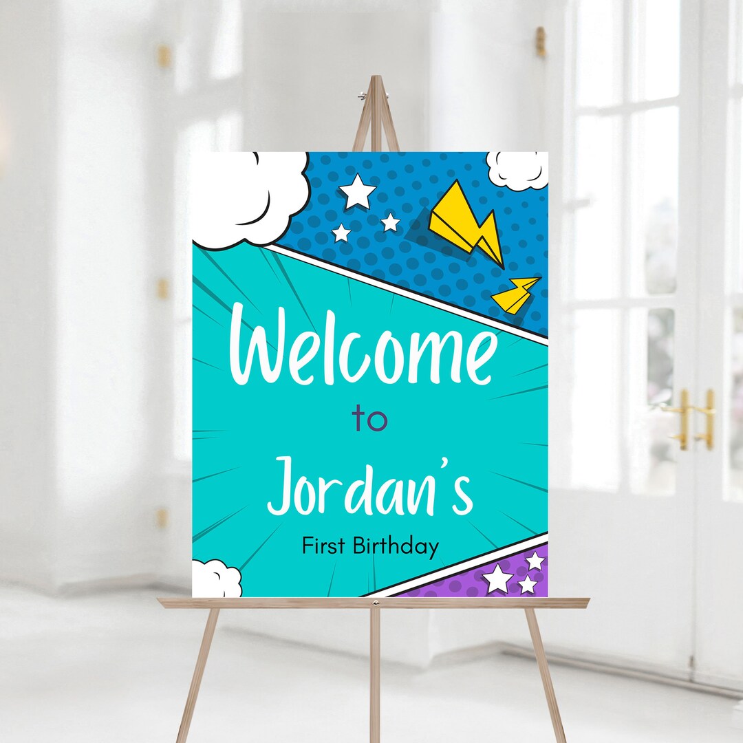 Editable Comic Birthday Party Welcome Sign, Printable Comic Book Hero ...