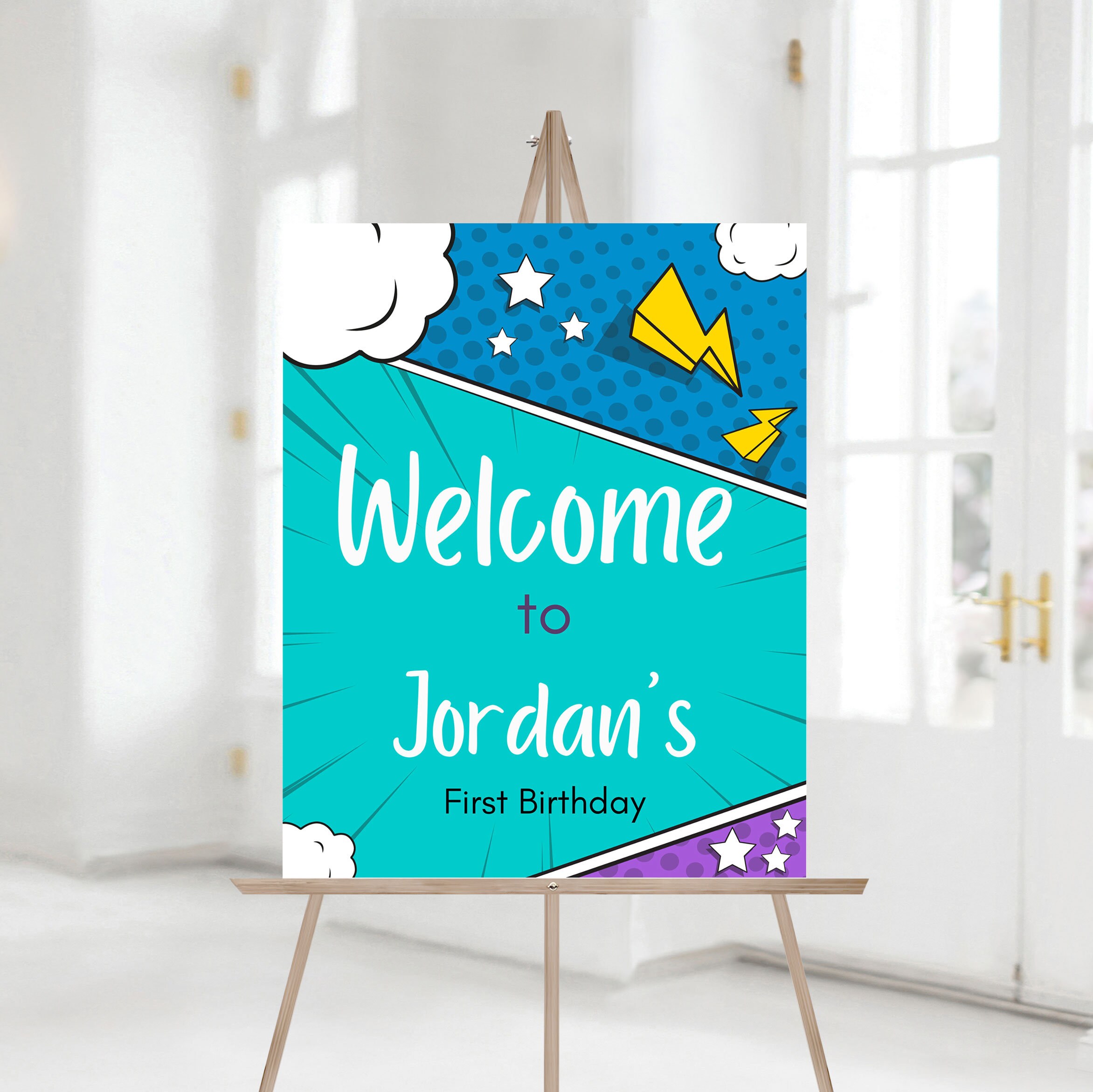 Editable Comic Birthday Party Welcome Sign, Printable Comic Book Hero ...