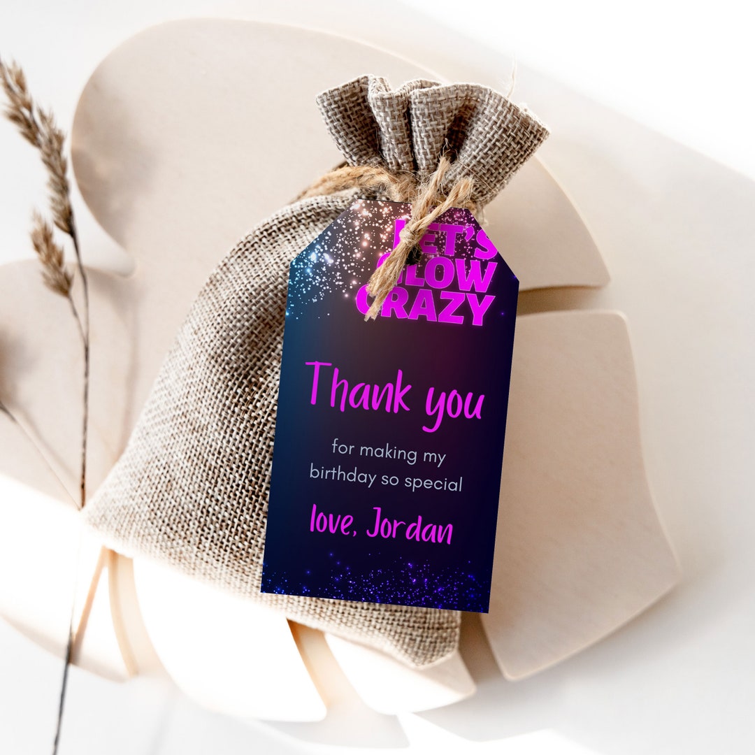 Editable Neon Glow Birthday Party Favor Tag Printable Glow in the Dark ...
