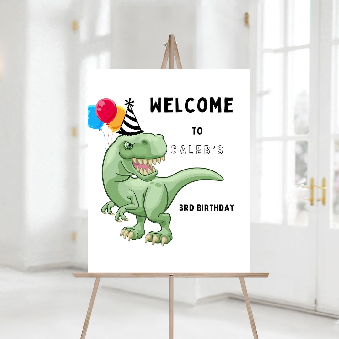Three Rex Dinosaur Birthday Welcome Sign Modern Tyrannosaurus Dinosaur ...