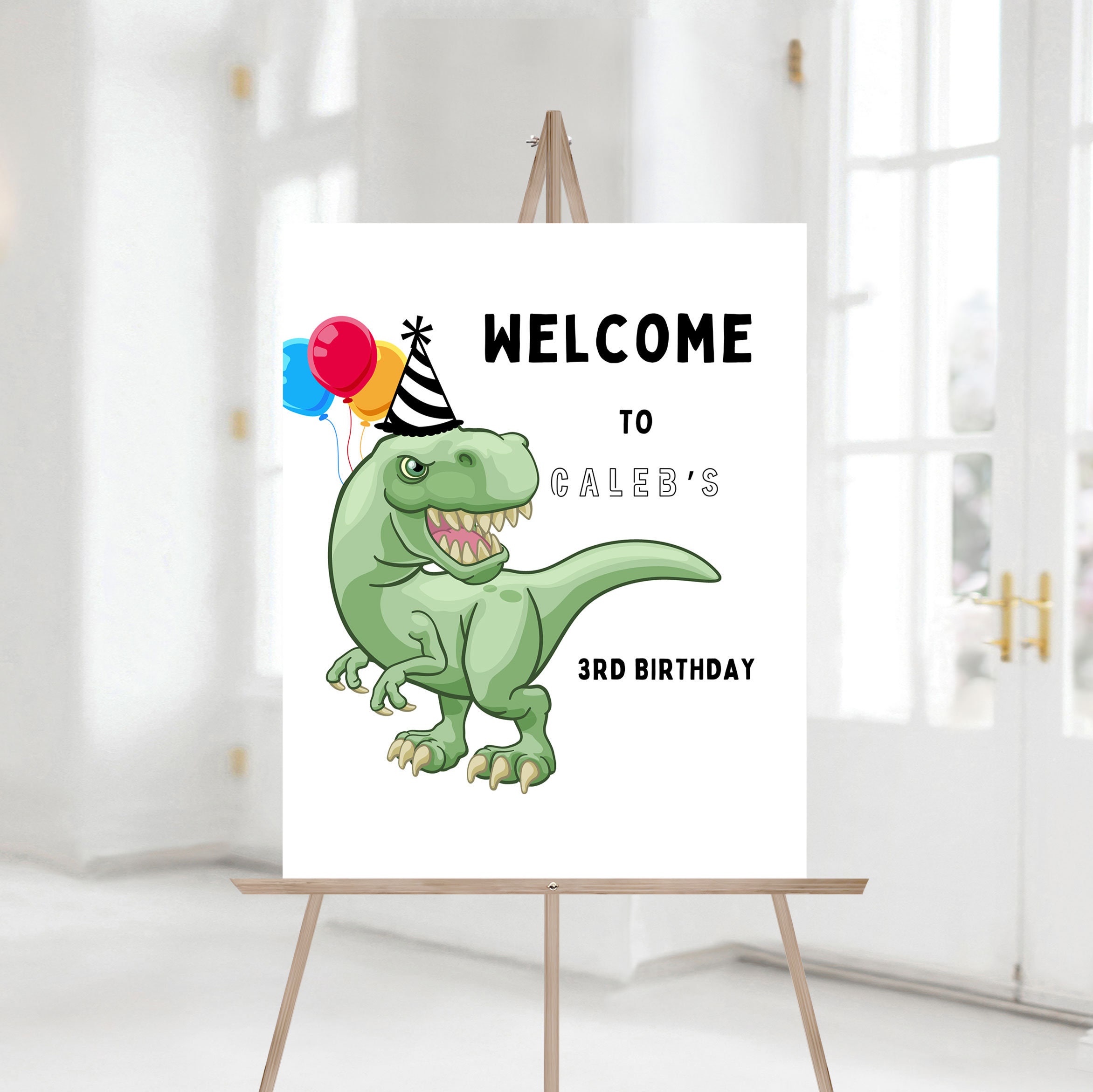 Three Rex Dinosaur Birthday Welcome Sign Modern Tyrannosaurus Dinosaur ...