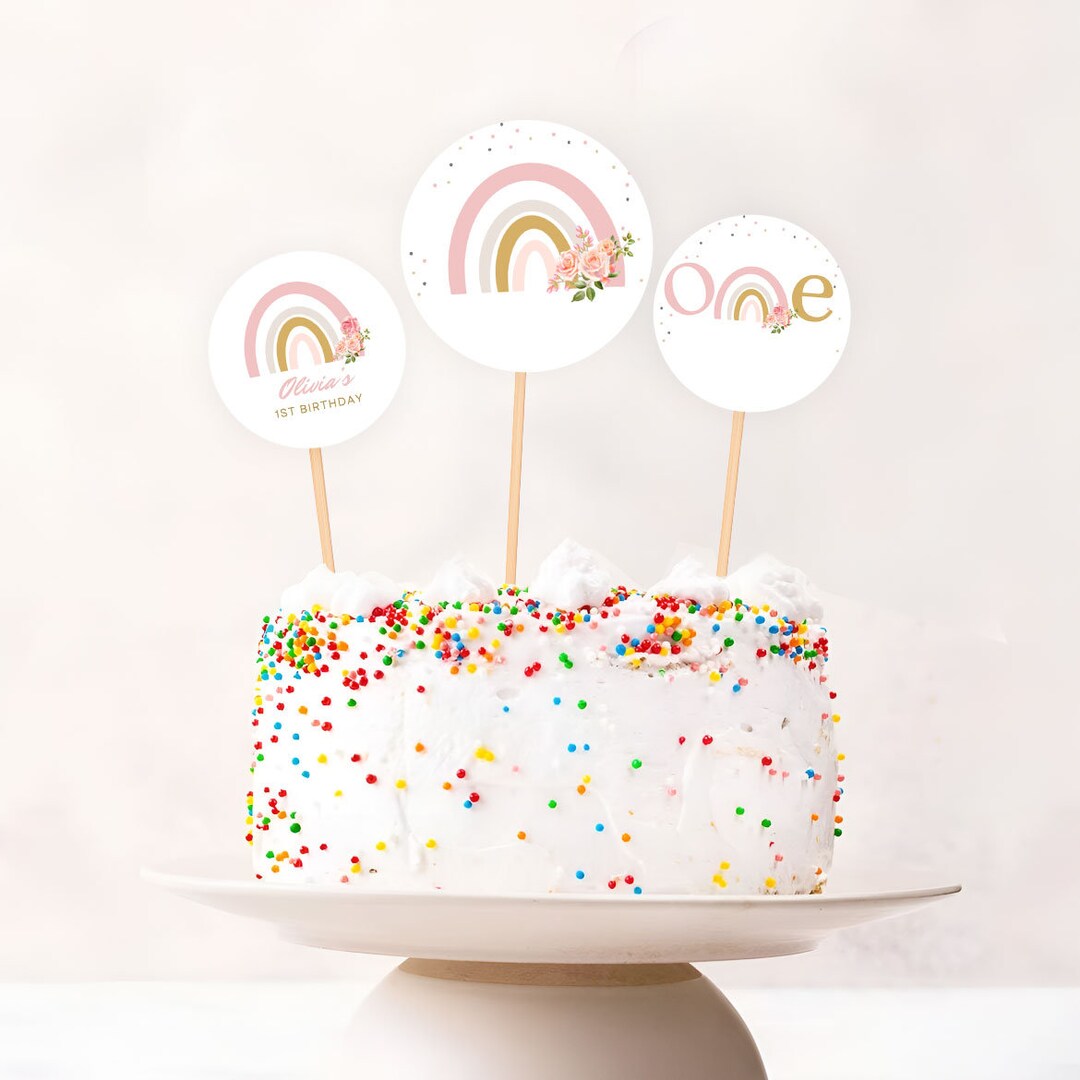 Printable Rainbow Birthday Cake Topper Girl Birthday Boho Floral ...