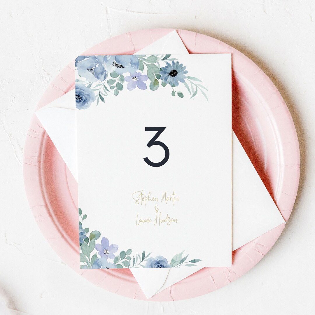 Wedding Table Numbers Template, Blue Navy Editable Wedding Number ...