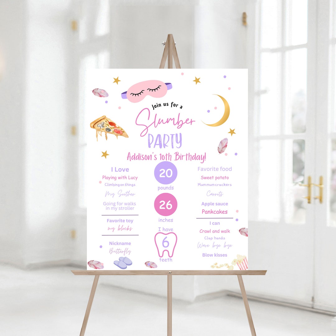 Editable Slumber Party Birthday Party Milestones Sign, Sleepover ...