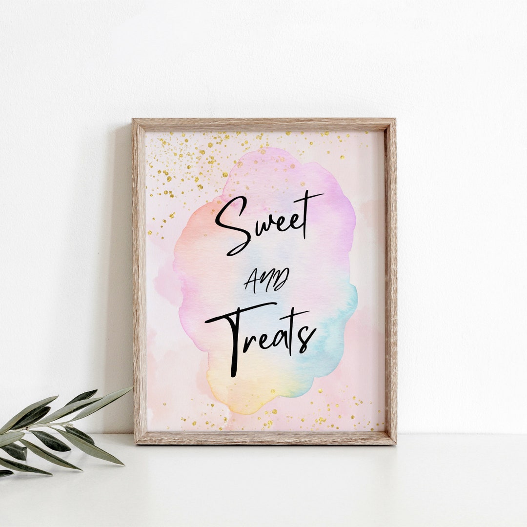 Editable Rainbow Gold Glitter Sprinkles Ombre Paste Birthday Party Sign ...