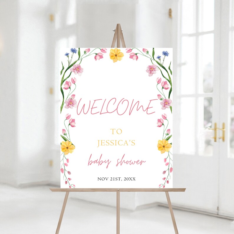Editable Wildflower Baby Shower Welcome Sign, Boho Wildflower Baby ...